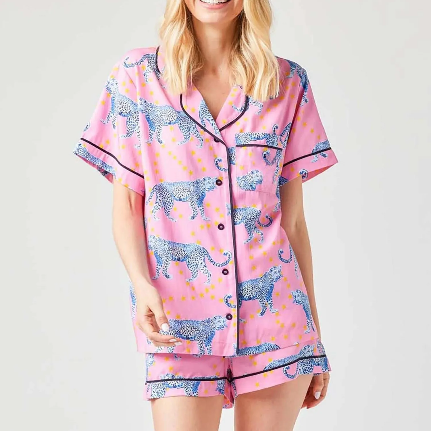 Women-s-Cute-Print-Pajamas-Shorts-Set-Two-piece-Pj-Sets-Heart-Print ...