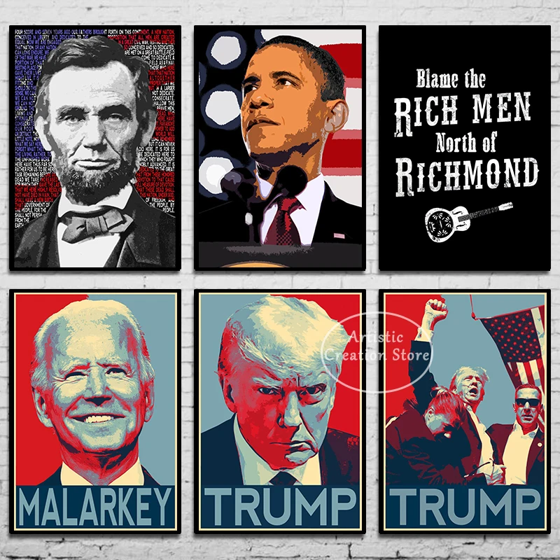 America-Pop-Art-Trump-Obama-Biden-US-President-Poster-Wall-Art-Pictures ...