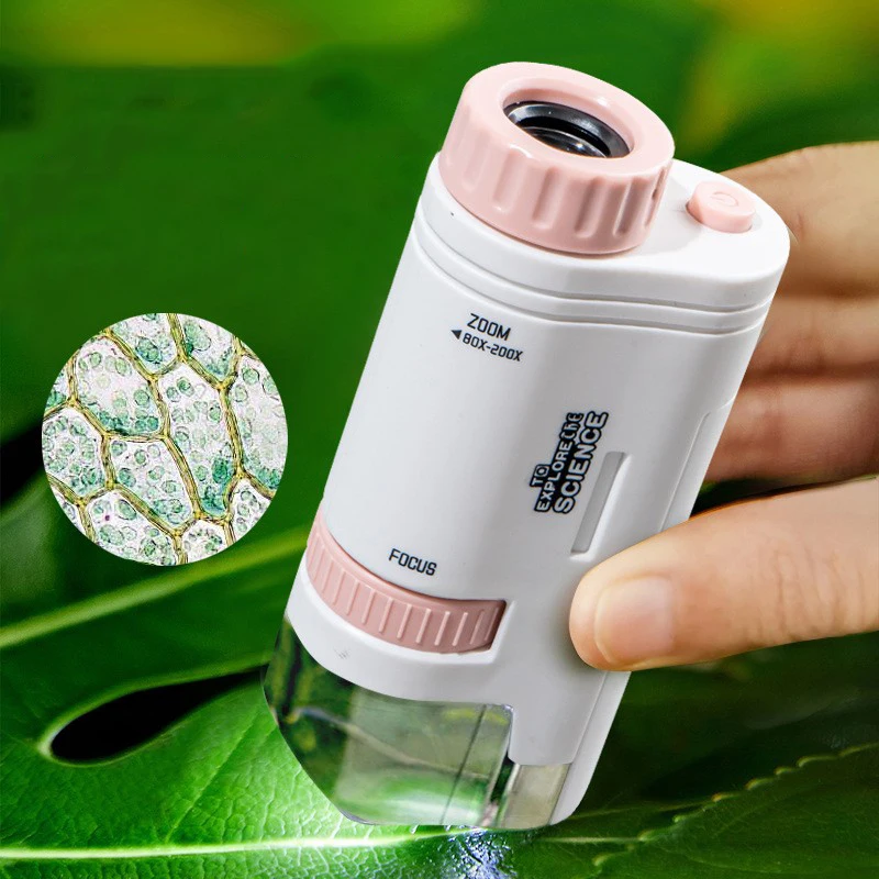 60-200X-Children-Microscope-Pocket-Microscope-with-LED-Light-Portable ...