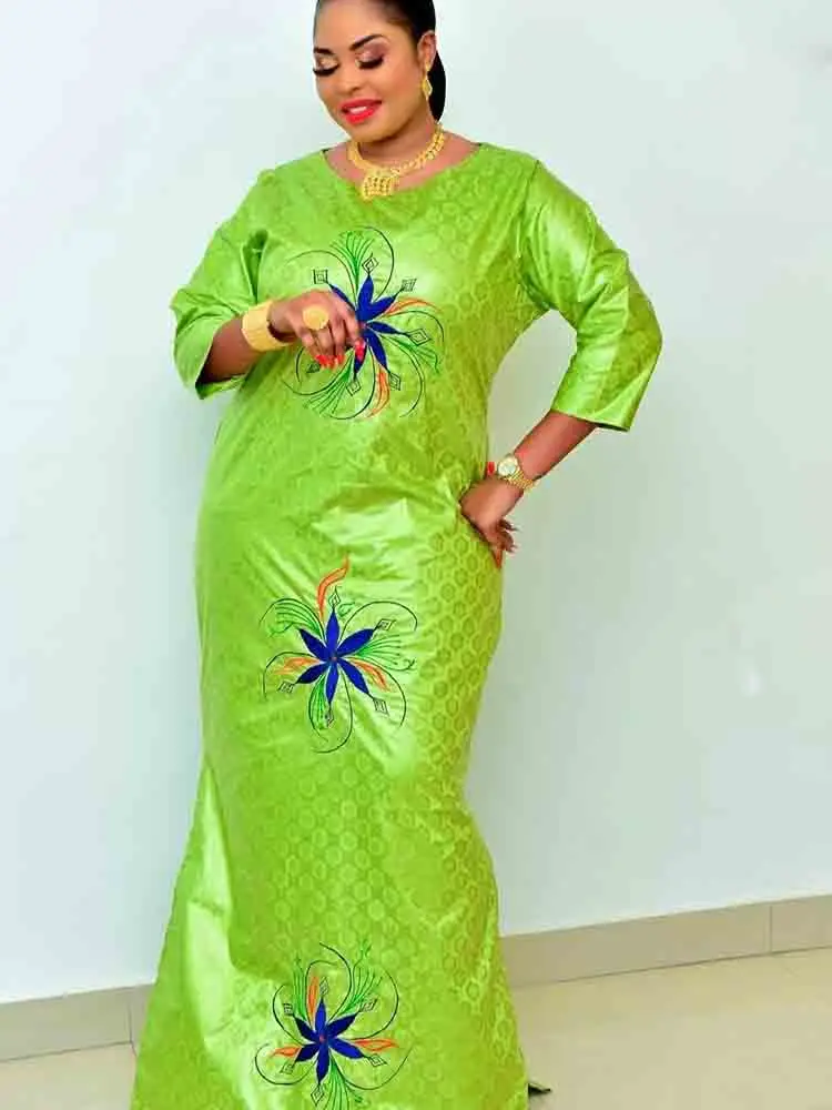 Green-Bazin-Riche-Long-Dresses-For-African-Daily-Clothing-Bazin-Riche-Dashiki-Robe-White-Wedding ...