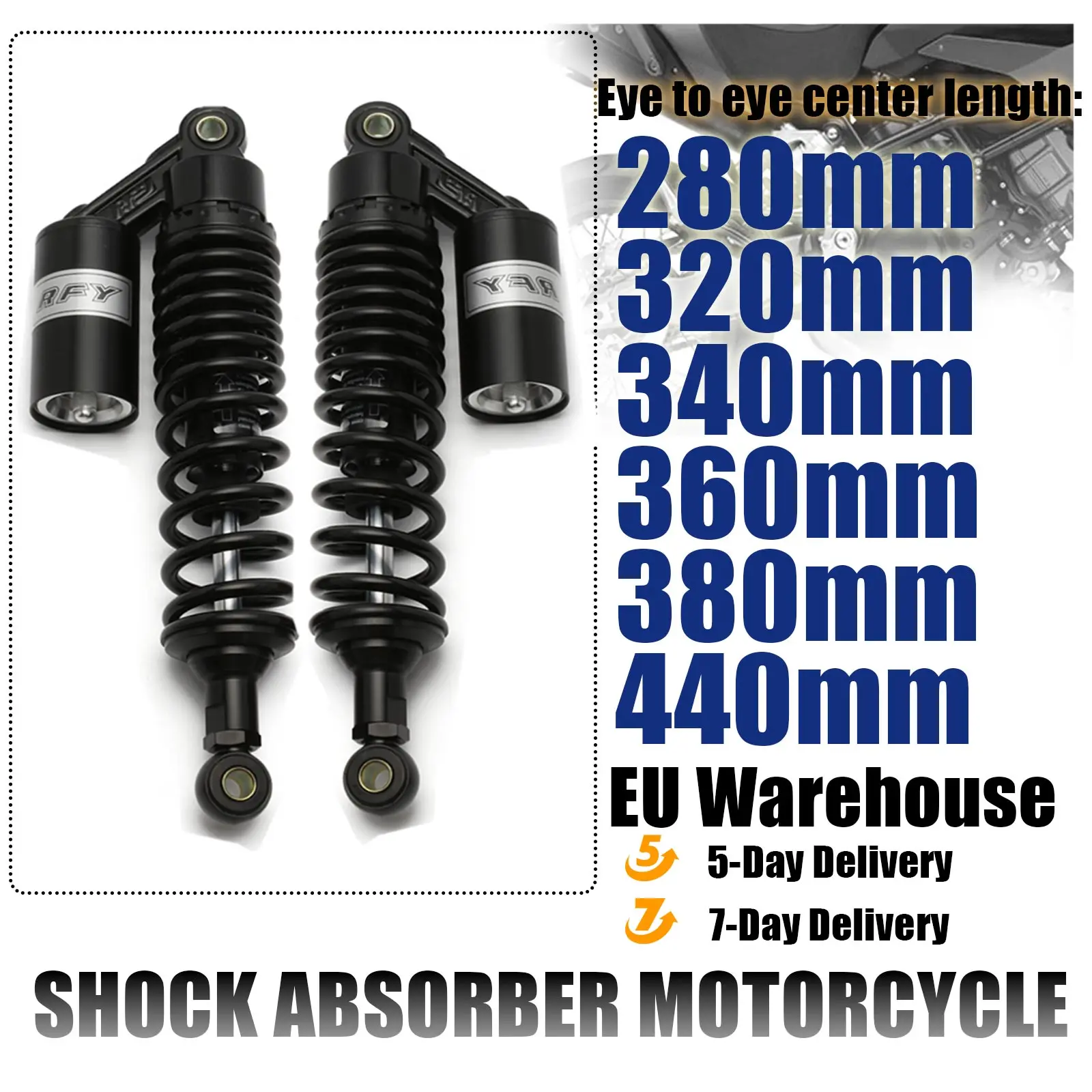 Black 280mm 320mm 340mm 360mm 380mm 440mm Motorcycle Air Shock Absorber ...
