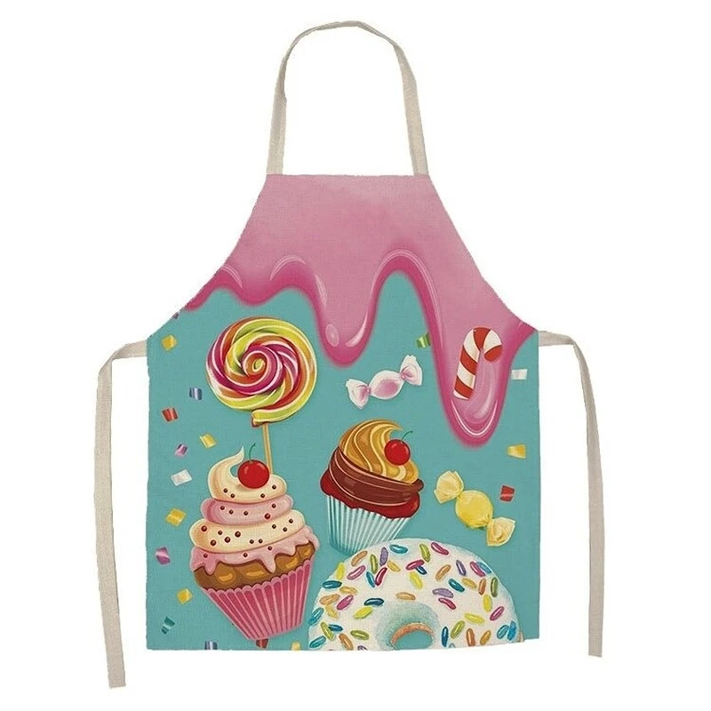 1 Piece Cake Donut Pattern Print Kitchen Apron Women's Sleeveless Linen ...