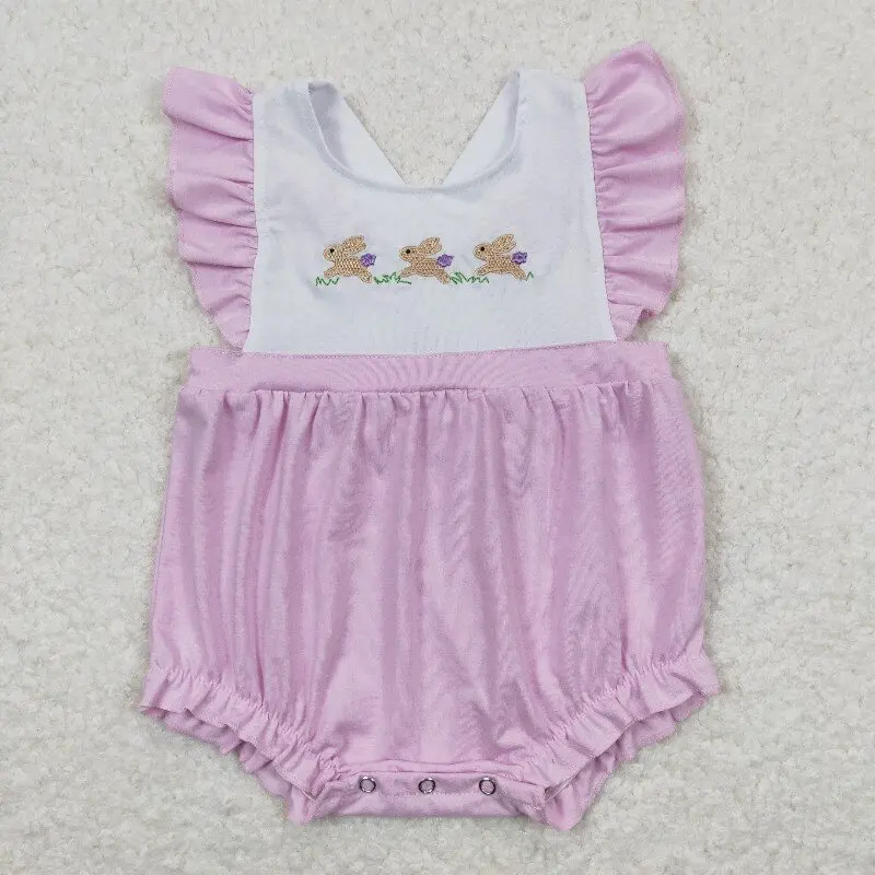 New rts Easter Girls Rompers Wholesale Boutique Embroidered Bunny ...