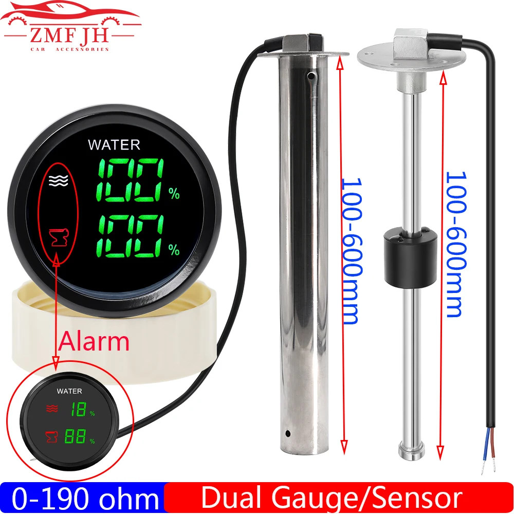 Digital Dual 52mm Gauge with Warning Water Level Meter+Sewage Level Meter for Water Sewage Level ...