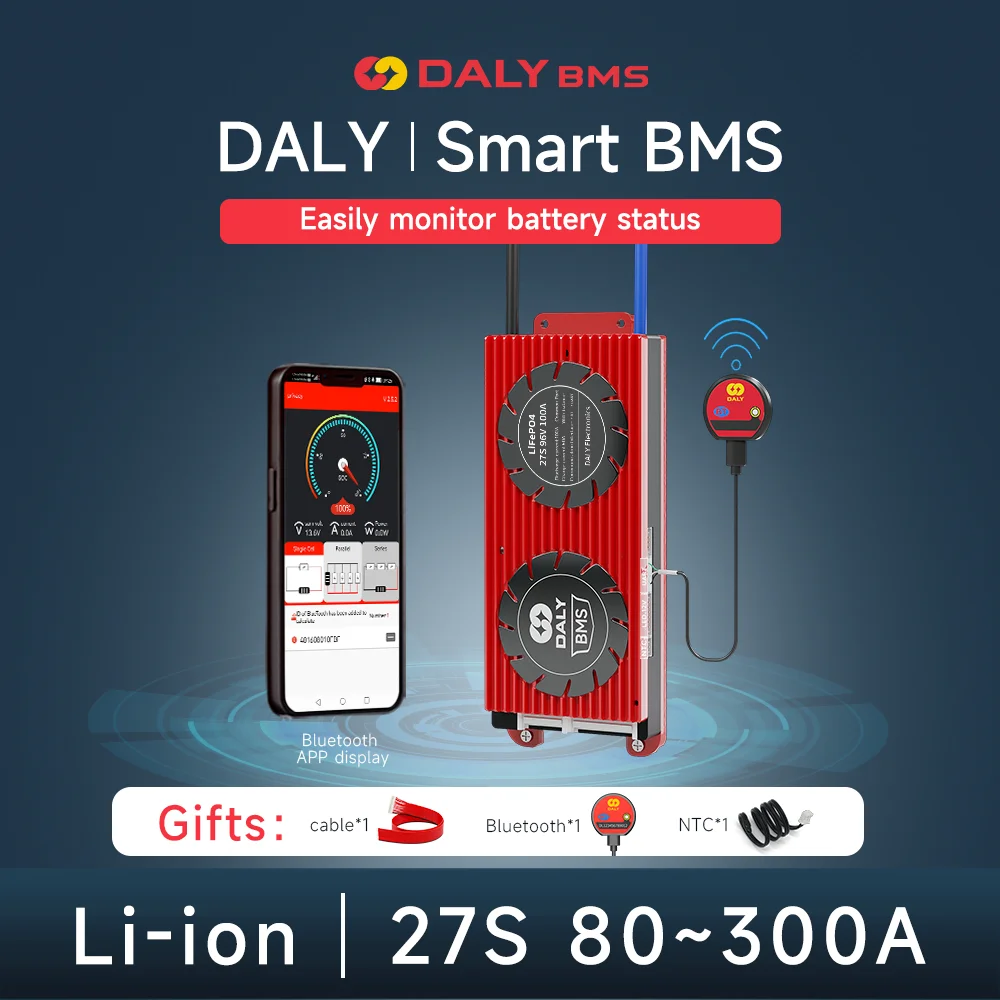 Daly 스마트 BMS 리튬 이온, 블루투스 기능, 고전압 BMS, 27s, 100v, 80A, 100A, 120A, 150A ...