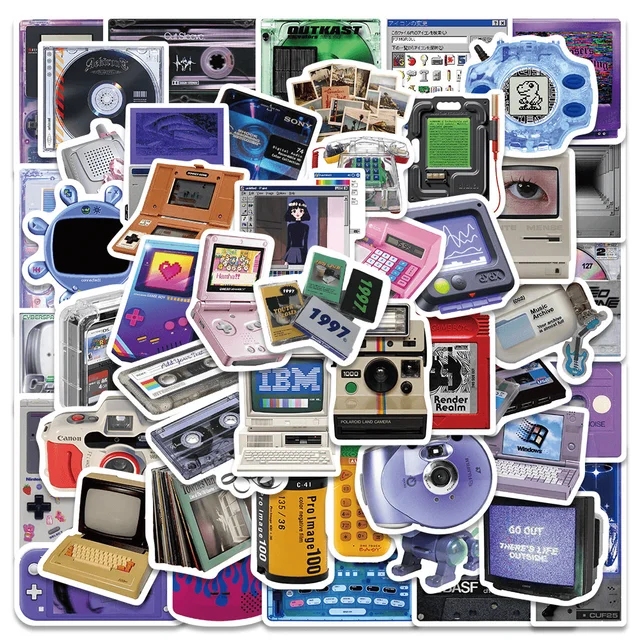50pcs Retro Old Equipment Stickers Phone Ipad Stationery Scrapbooking ...
