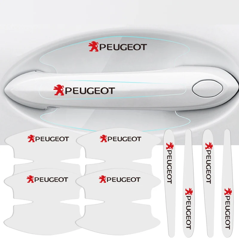 8pcs Car Door Handle Stickers Transparent Protector Film For Peugeot ...