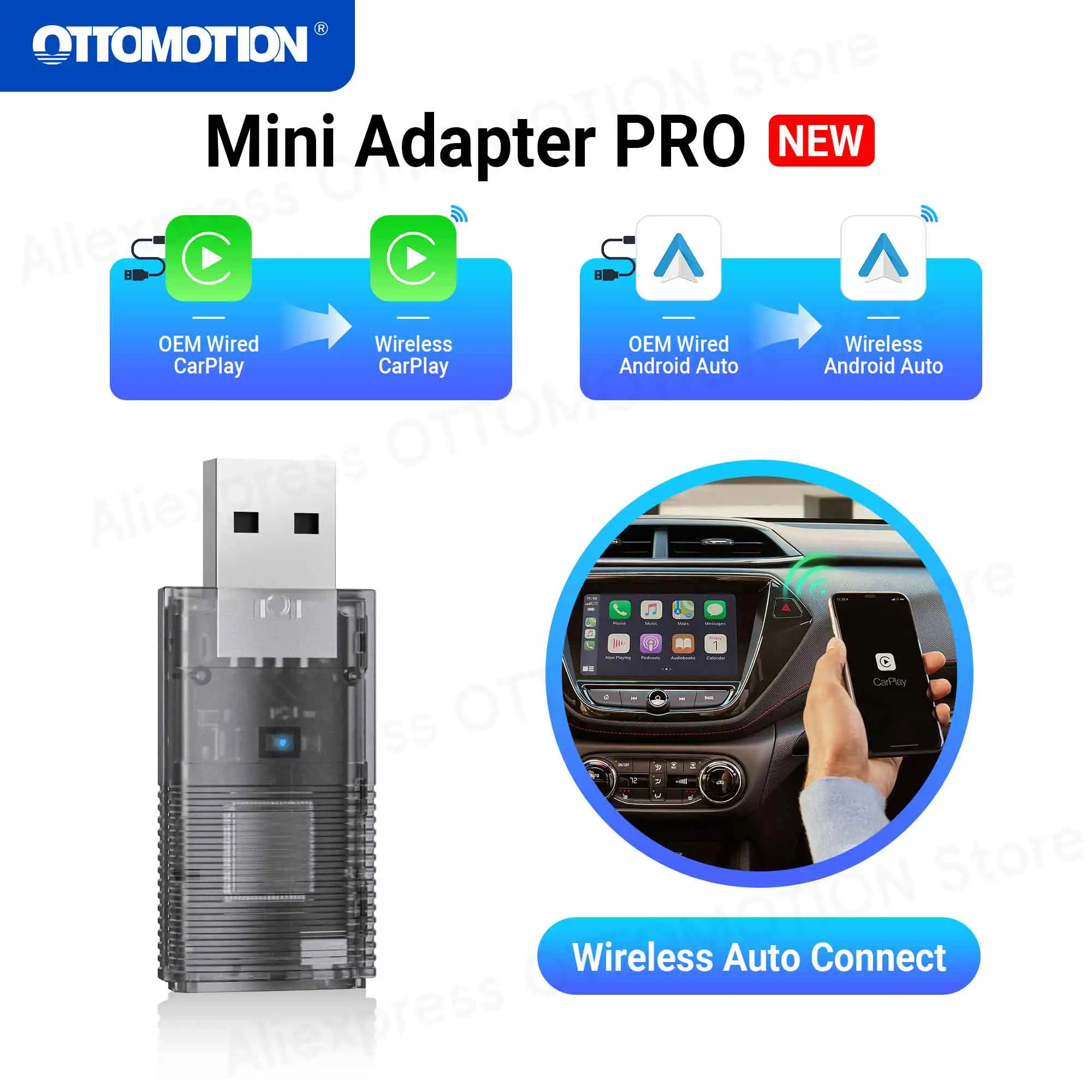 2024 New Mini Adapter Pro 2 in 1 Wireless CarPlay Android Auto Dongle ...