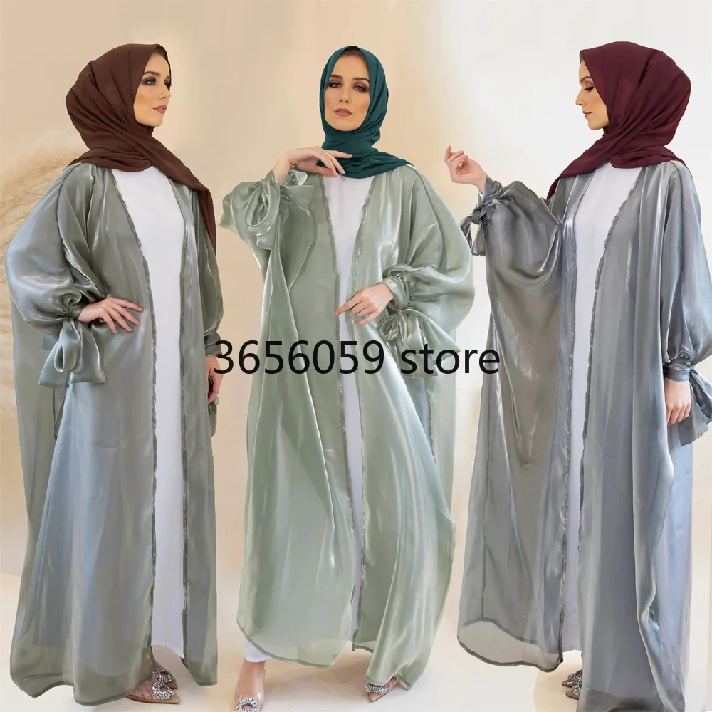 Elegant-Open-Abaya-Kimono-for-Women-Satin-Balloon-Sleeve-Long-Dress ...