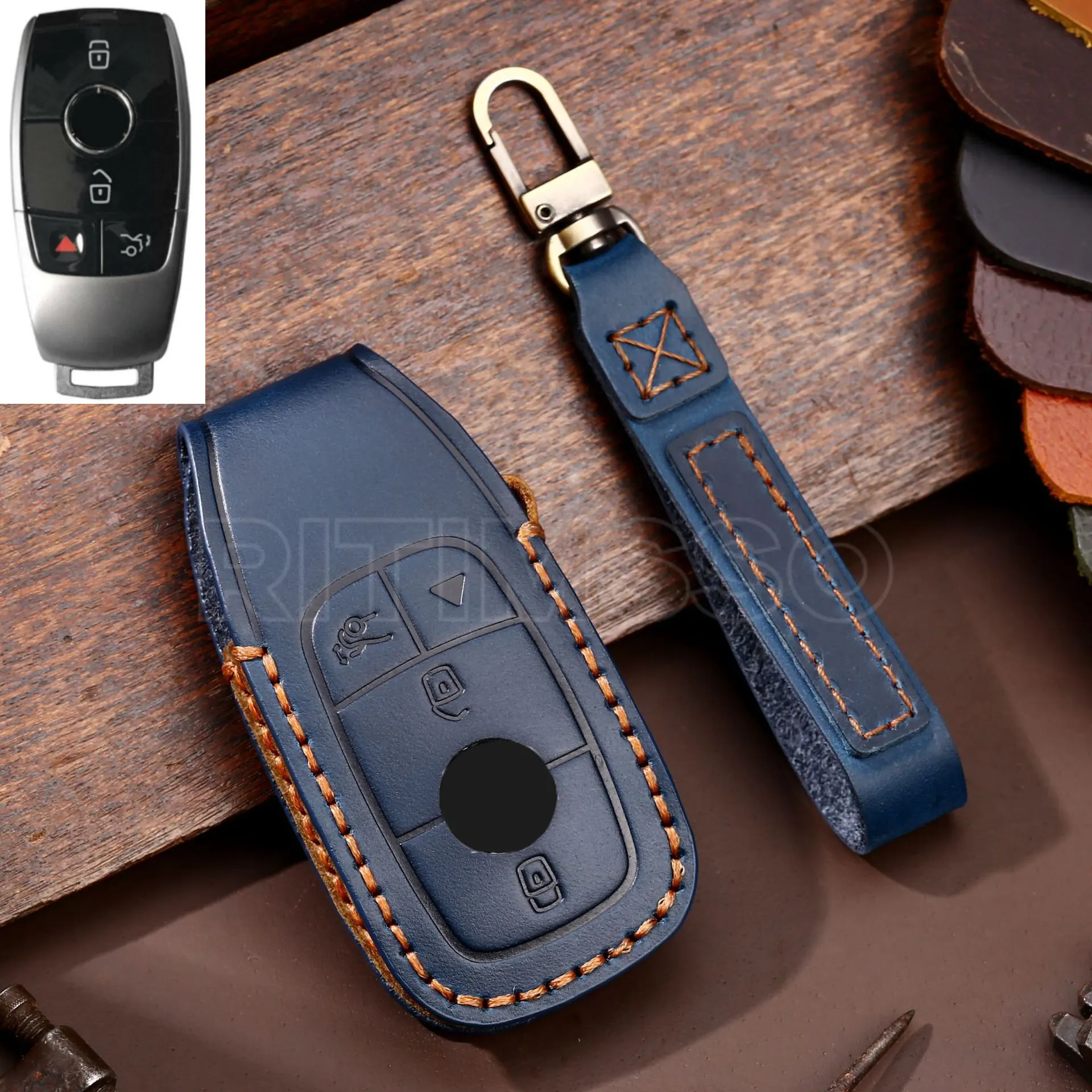 3 4 Buttons Handmade Leather Car Key Case for Mercedes Benz E Class ...