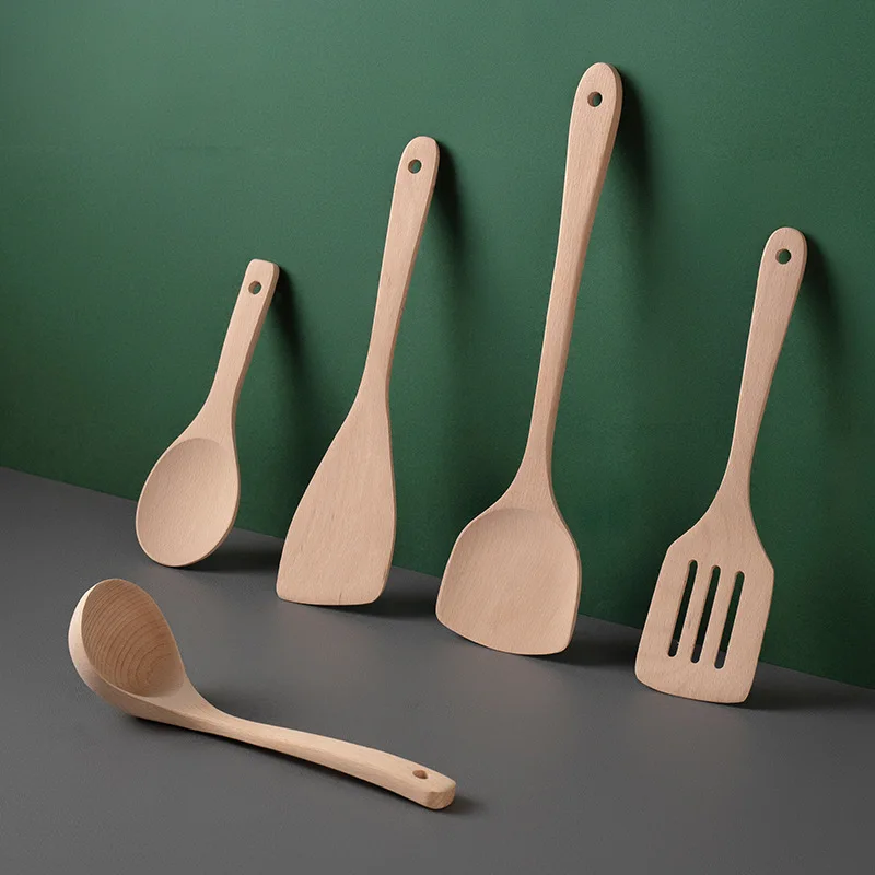5Pcs-Wood-Cooking-Tool-Eco-friendly-Beech-Spatula-Rice-Scoop ...