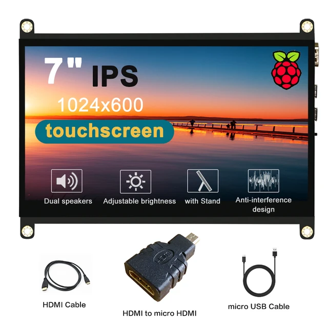 Raspberry Pi-Monitor de pantalla táctil de 7 pulgadas, pantalla táctil LCD de 10, 1024x600, 10,1 ...