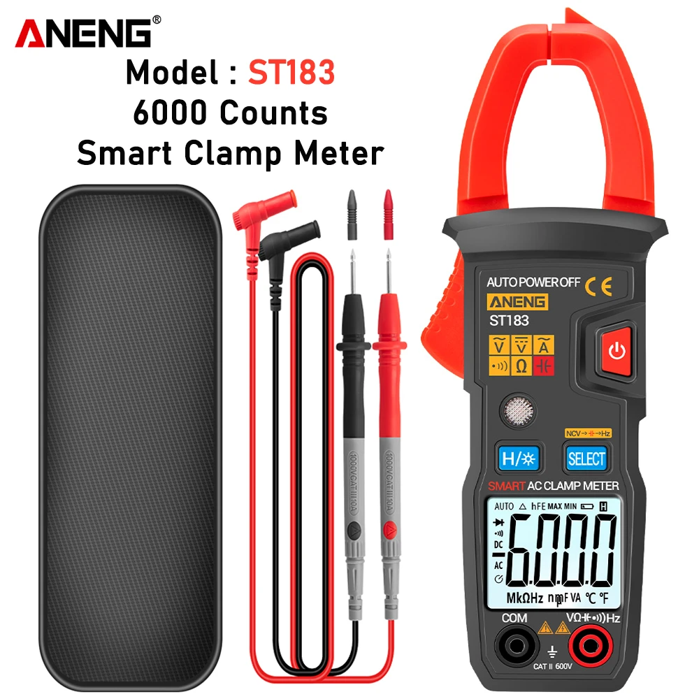Aneng St183 Digital Clamp Meter Ac Current 6000 Counts True Rms ...