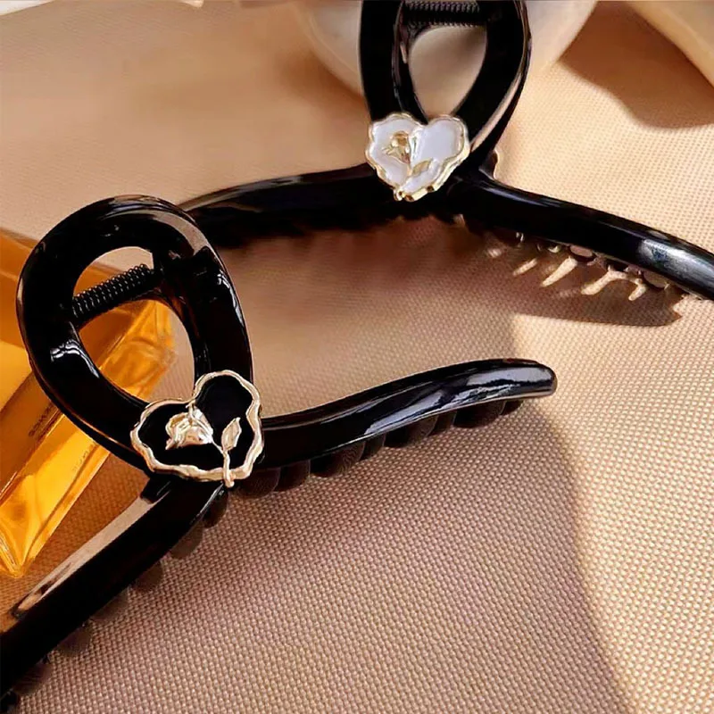 High-end-Acrylic-Rose-Hair-Claws-For-Women-Luxury-Camellia-Pattern-Hair ...