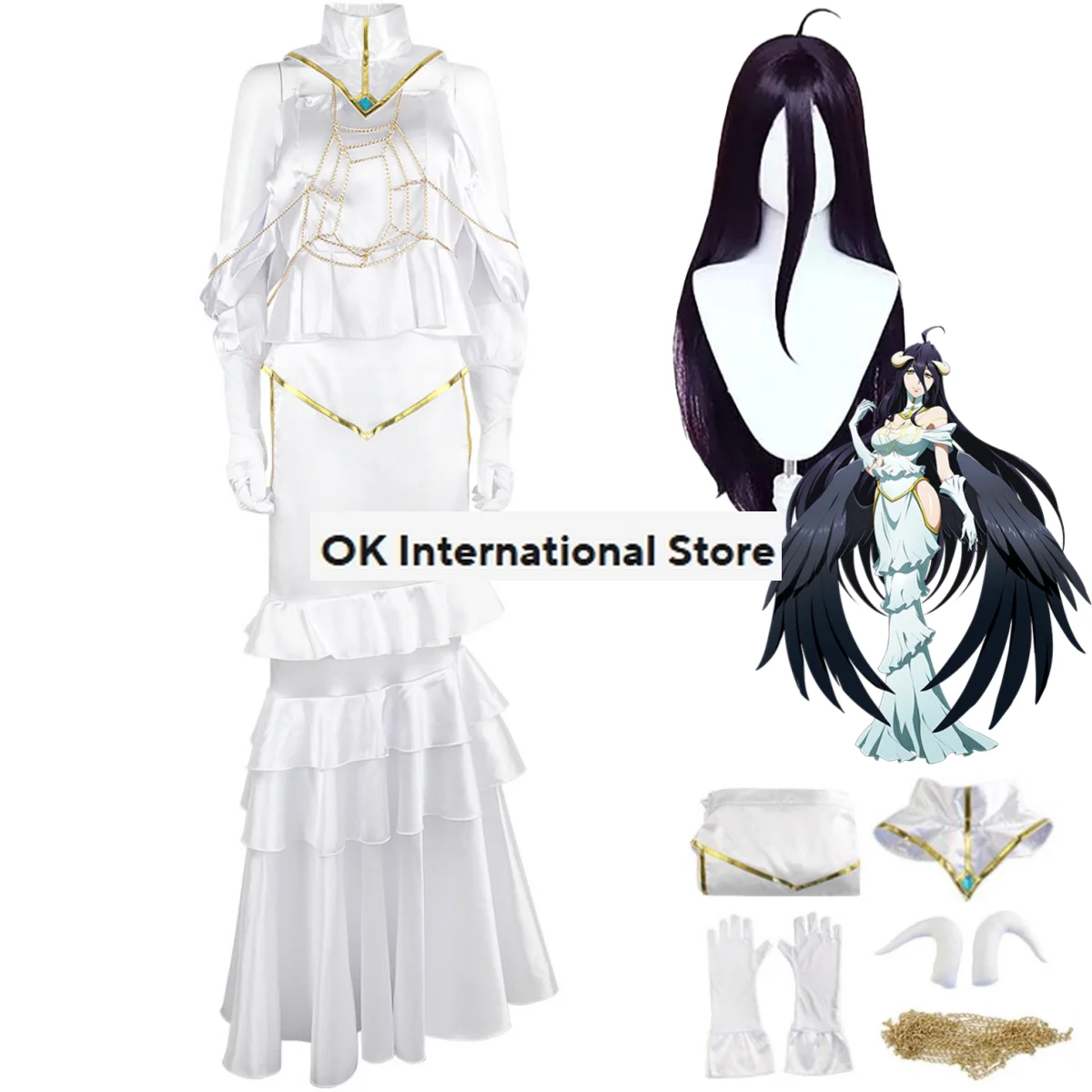 Anime-Overlord-Albedo-Cosplay-Costume-Wig-White-Sleeveless-Long-Dress ...