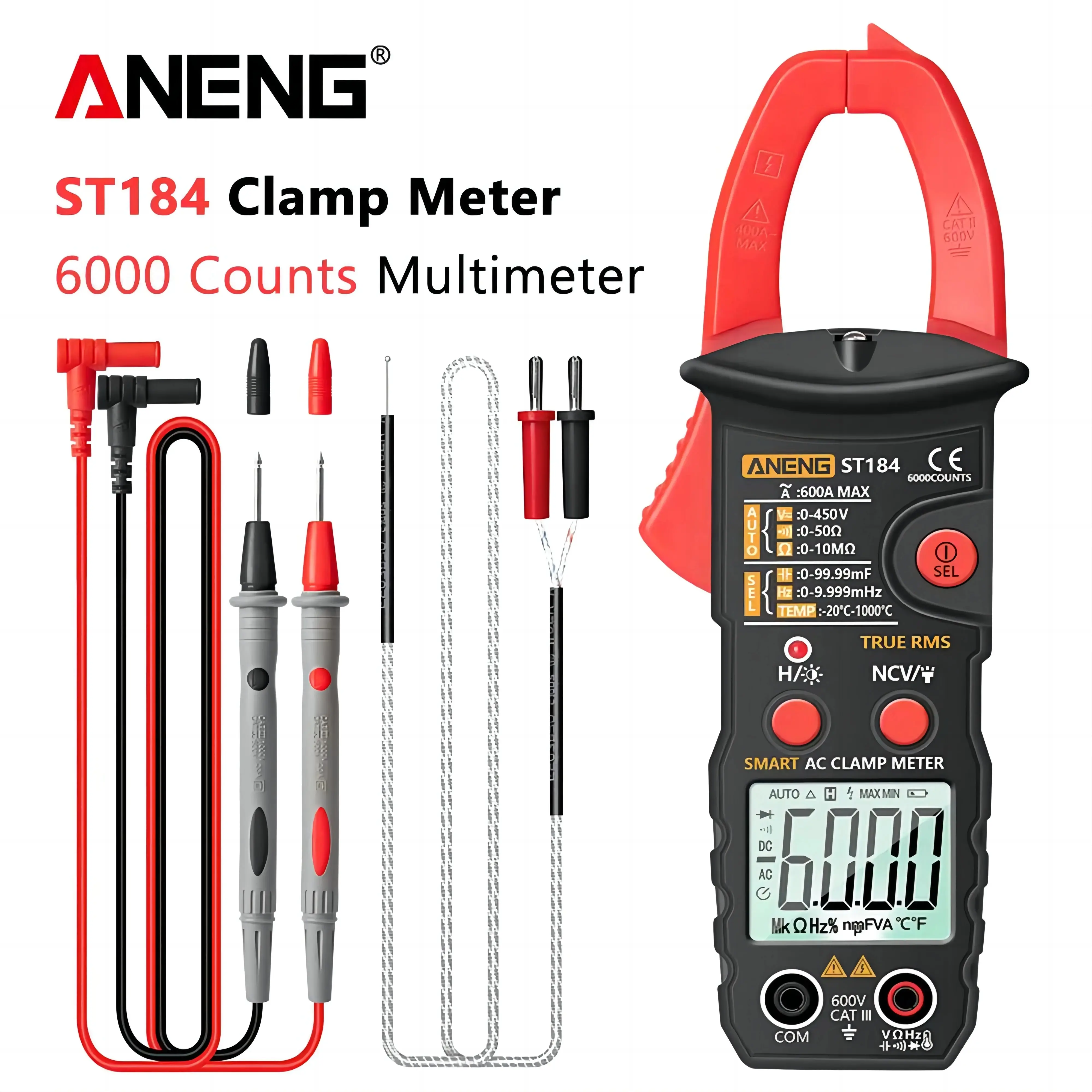 ANENG-ST184-Digital-Clamp-Multimeter-Meter-6000-Counts-Professional ...