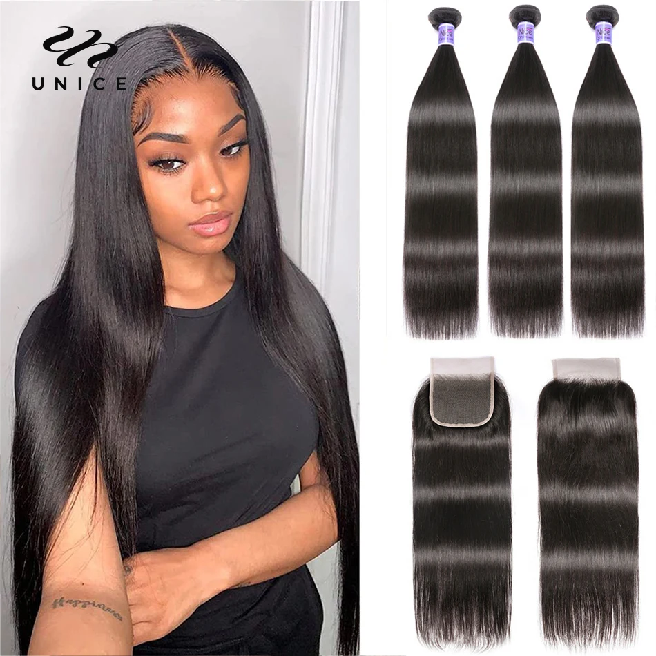 Unice hair Free Shipping Peruvian Virgin Hair With Closure 3 Bundles ...