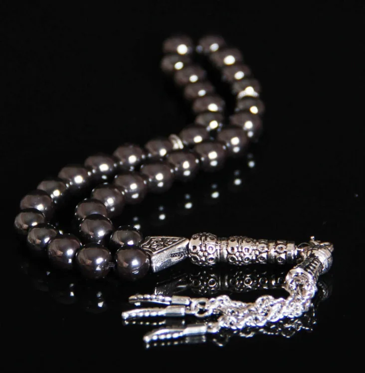 8mm-Muslim-Gift-Islamic-33-Black-Hematite-Prayer-Beads-Rosary-Tasbih ...