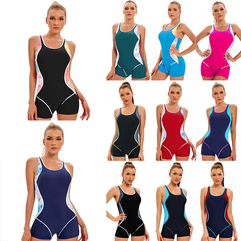 Patchwork-Sport-One-Piece-Swimsuit-Plus-Size-Swimwear-Women ...