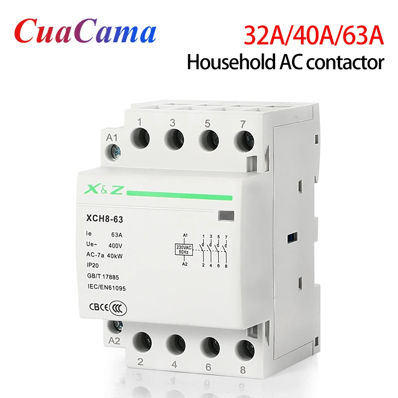 1PCS 4P Din Rail Modular Household Ac Contactor 32A/40A/63A 220V/230V ...
