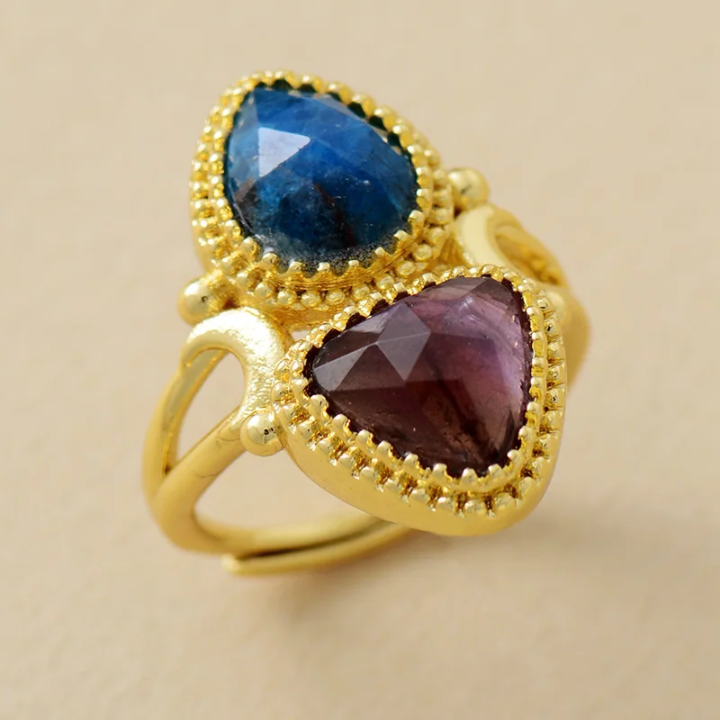 Classy-Gold-Plated-2-Stones-Brass-Cocktail-Finger-Rings-Adjustable ...