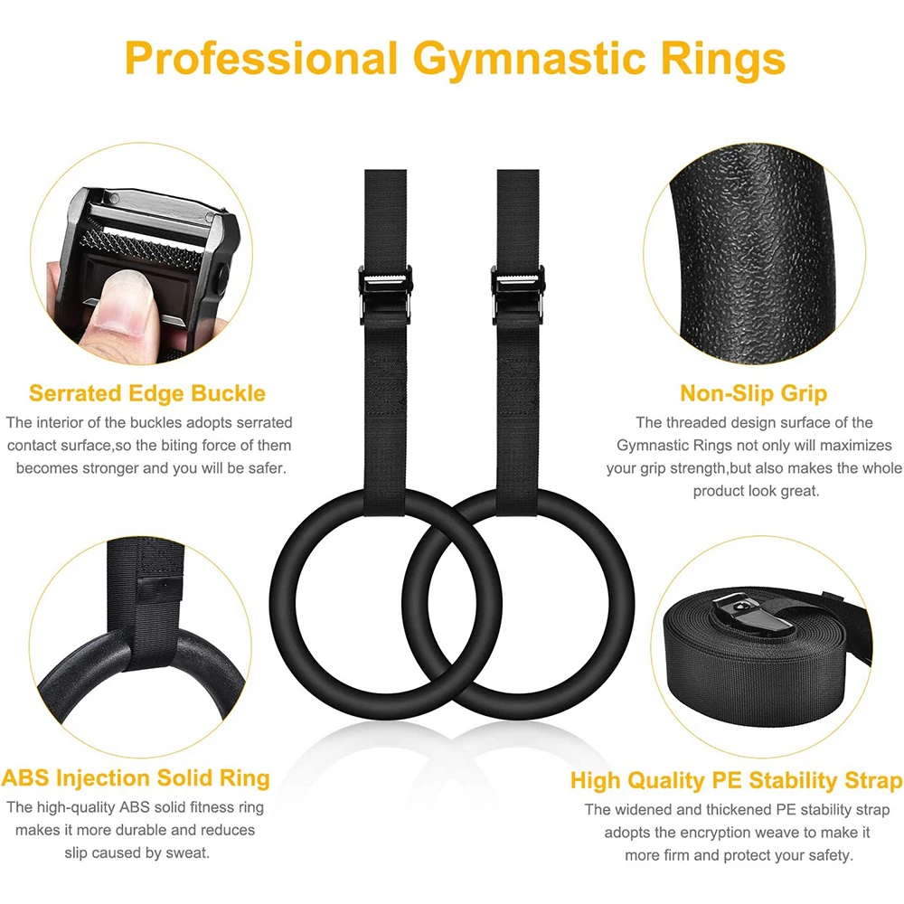 Professional-Gym-Rings-with-15ft-Adjustable-Buckle-Straps-Exercise-for ...