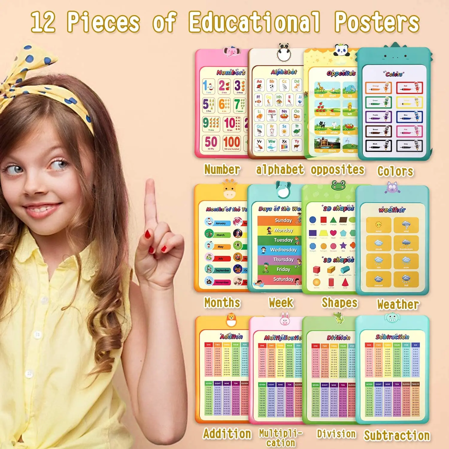 12Pcs Kids English Learning Numbers Alphabet Colors Shapes Math ...