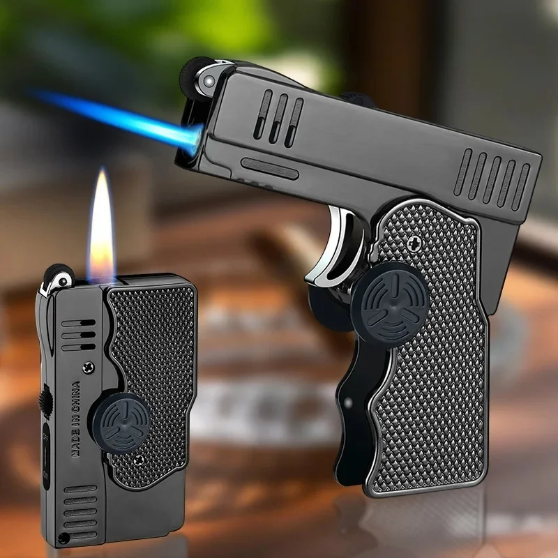 New Metal Folding Gun Inflatable Lighter Windproof Gyroscope Variant ...