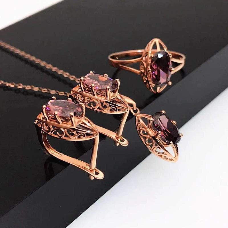 Rose-Gold-Plated-Marquise-Ruby-Colar-Ladies-Sweet-Glamour-Conjunto-de-J ...