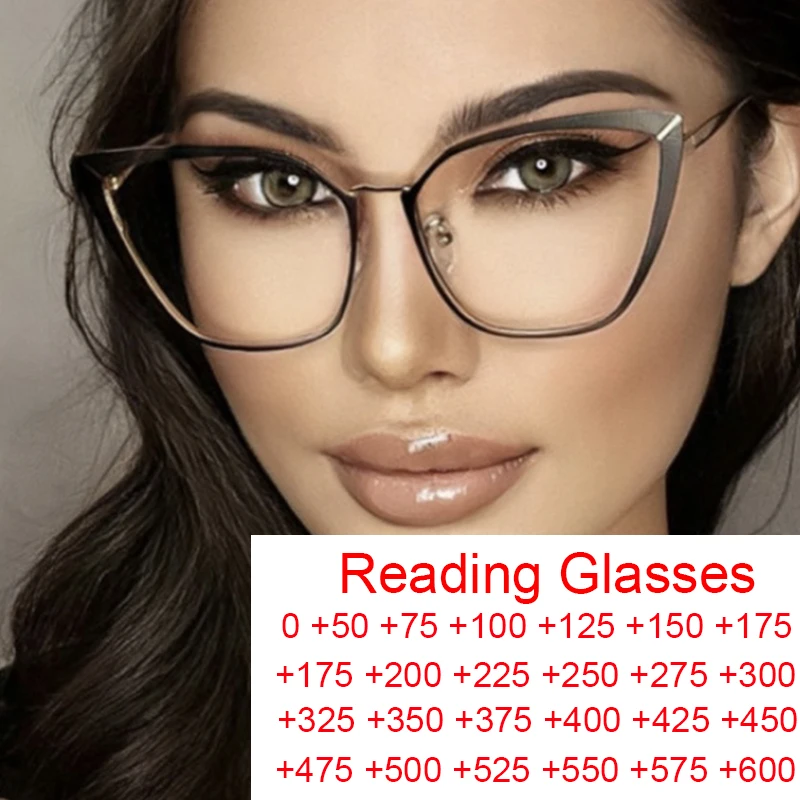 Sexy Cat Eye Metal Reading Glasses Anti Blue Rays Magnifying Hyperopia Eyewear 0~+600 Optical ...