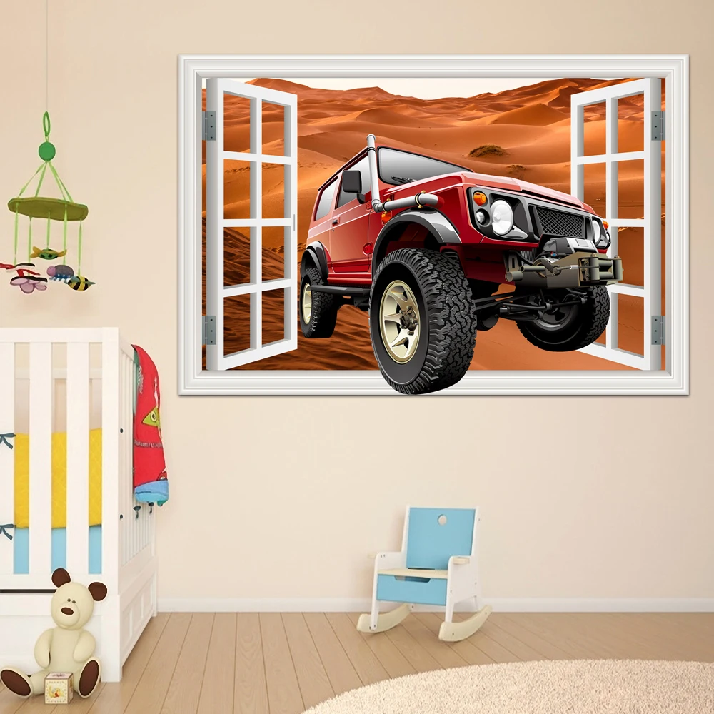 3D-Cartoon-Window-View-Wall-Sticker-Dinosaur-Panda-Frog-Shark-Decals ...
