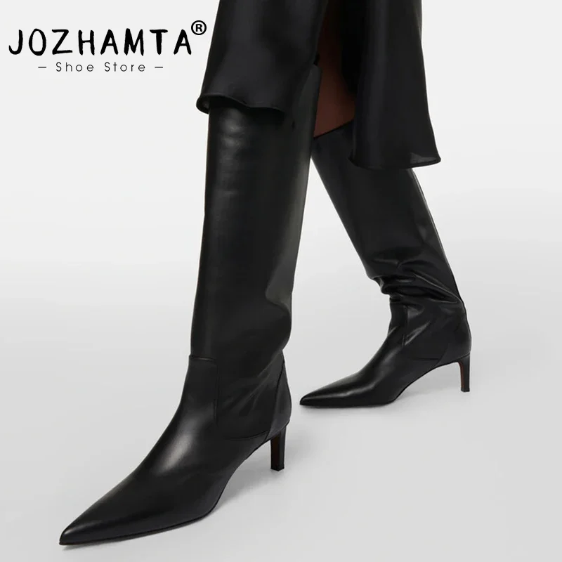 JOZHAMTA-Size-34-43-INS-Women-Knee-High-Boots-Winter-Splicing-Genuine ...
