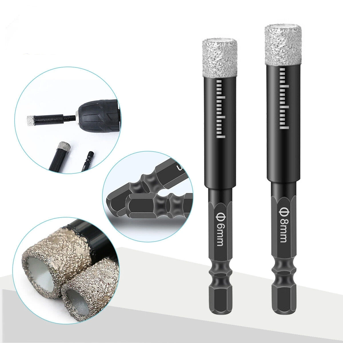 Diamond Coated Drill Bits Set Hexagonal Shank Dry Ceramic Tile Drill ...