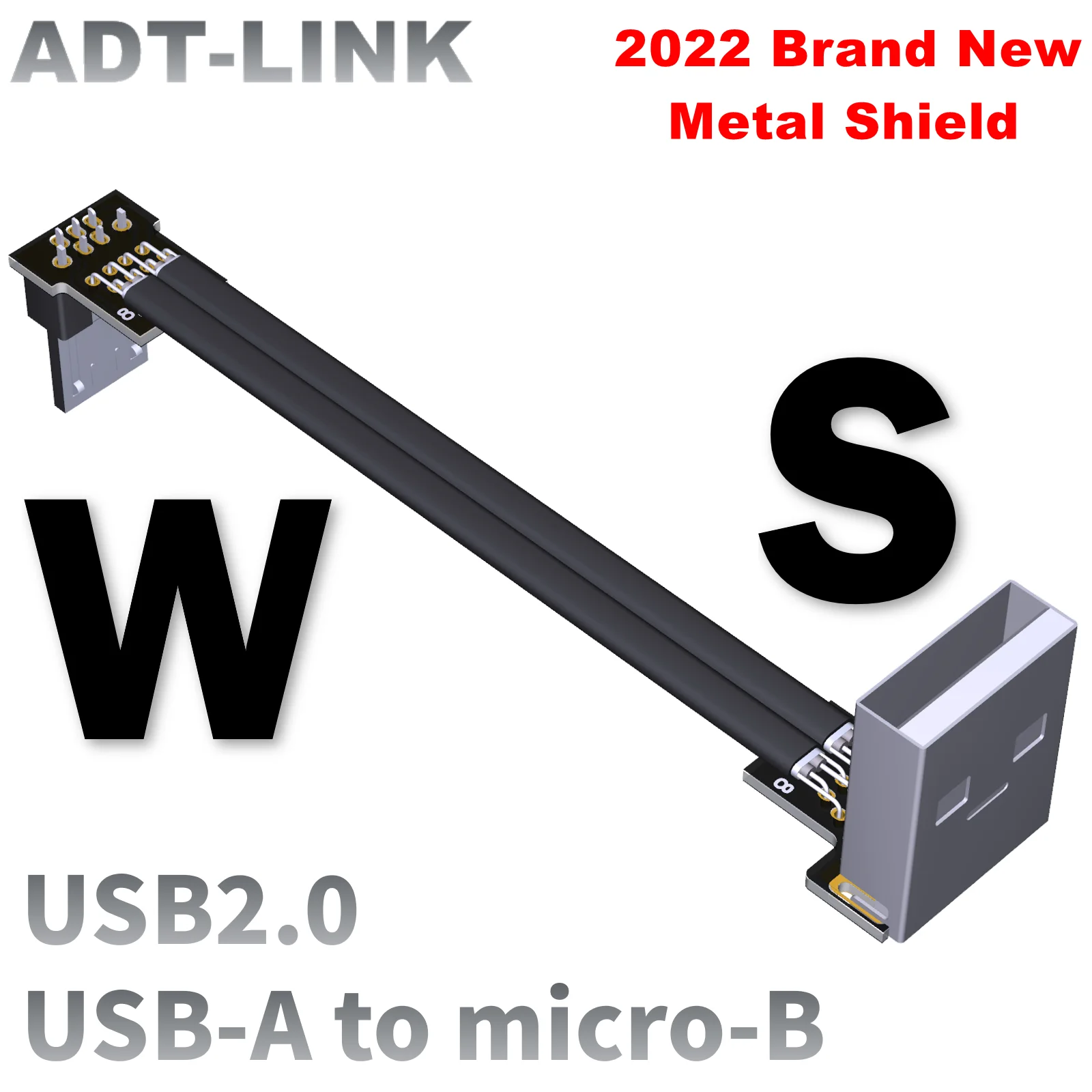 Shielded USB2.0 Flat Cable USB 2.0 Type A Male To Micro B Female Dual ...