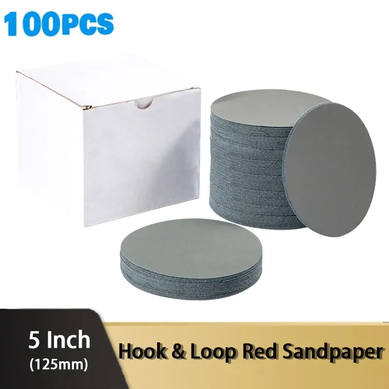 100pcs-5-Inch-125mm-Hook-Loop-Flocking-Dry-White-Sandpaper-Disc-120-320 ...