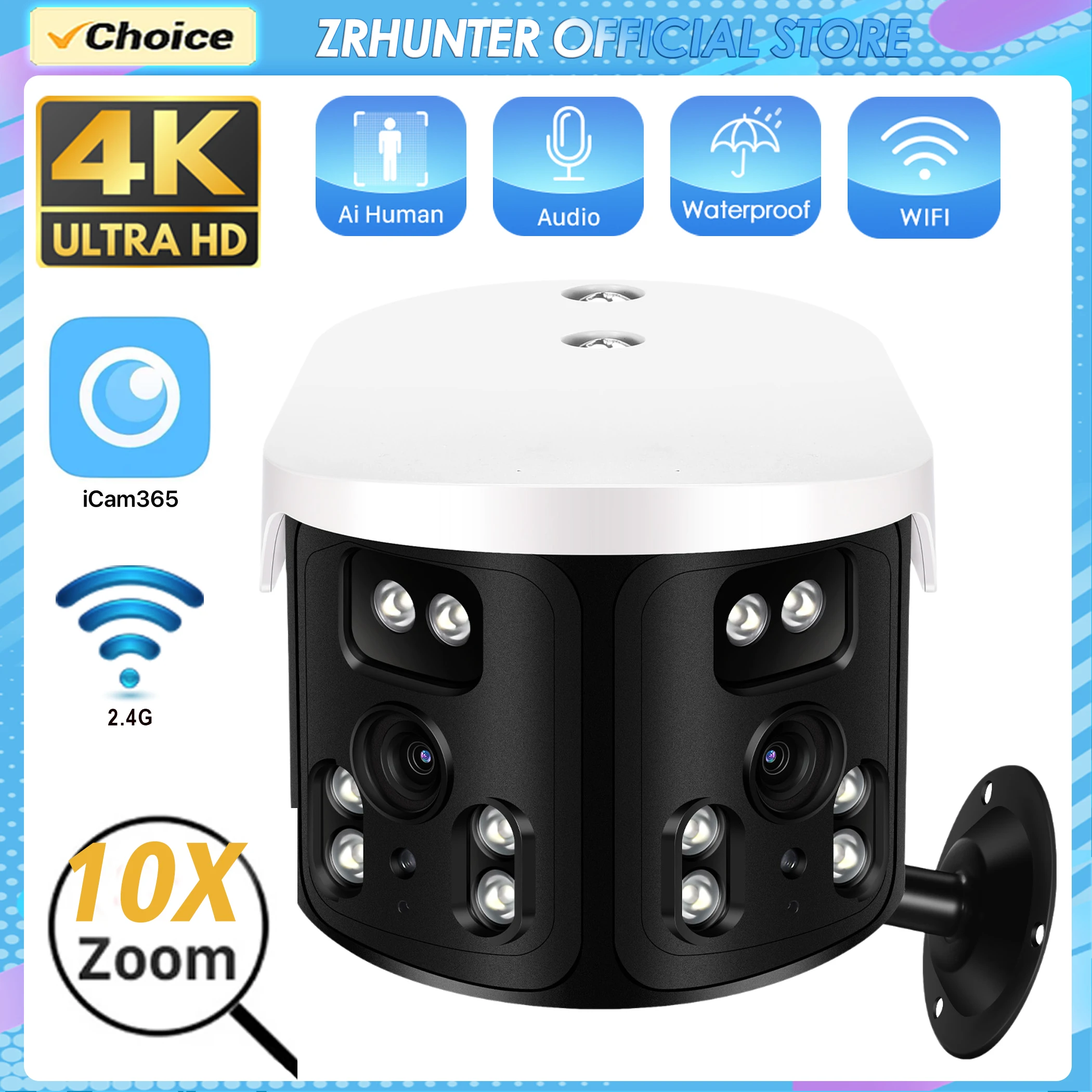 PTZ-IP-Camera-4K-8MP-Panoramic-180-Wide-View-Angle-Outdoor-WIFI ...