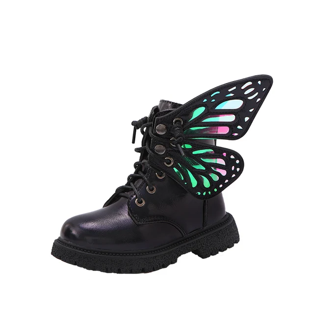 Butterfly Wings Flat Boots Girls Fashion Fairy Shoes Kids Autumn Laser ...