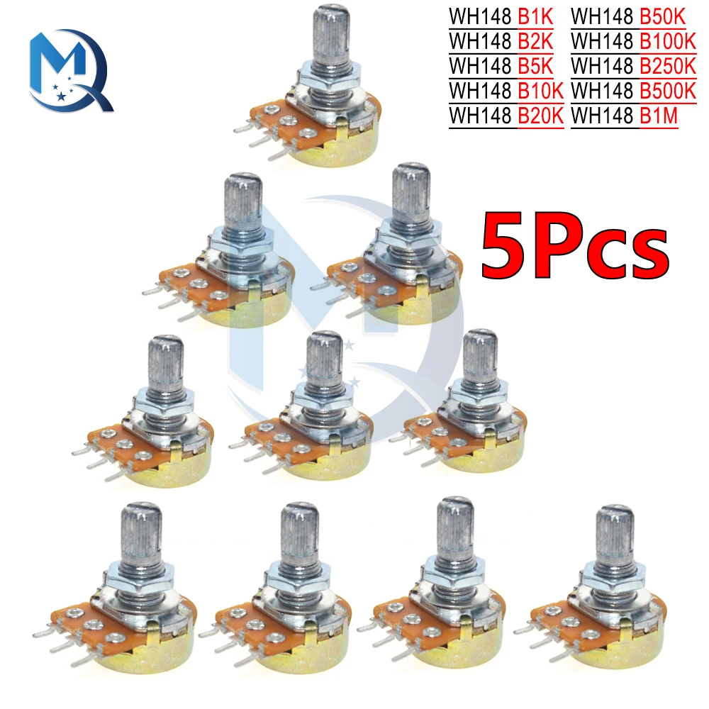 5Pcs/lot Potentiometer Resistance WH148 3Pin 1K 2K 5K 10K 20K 50K 100K ...