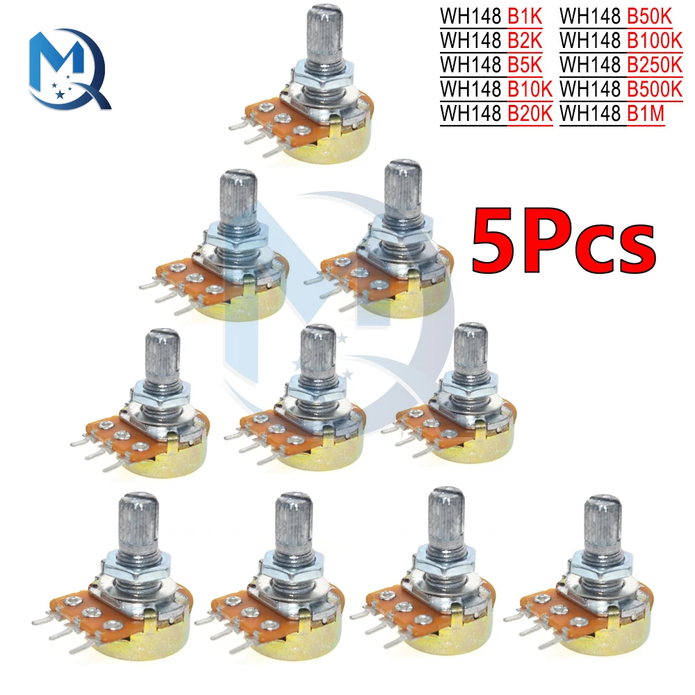 5pcs/lot Potentiometer Resistance Wh148 3pin 1k 2k 5k 10k 20k 50k 100k ...