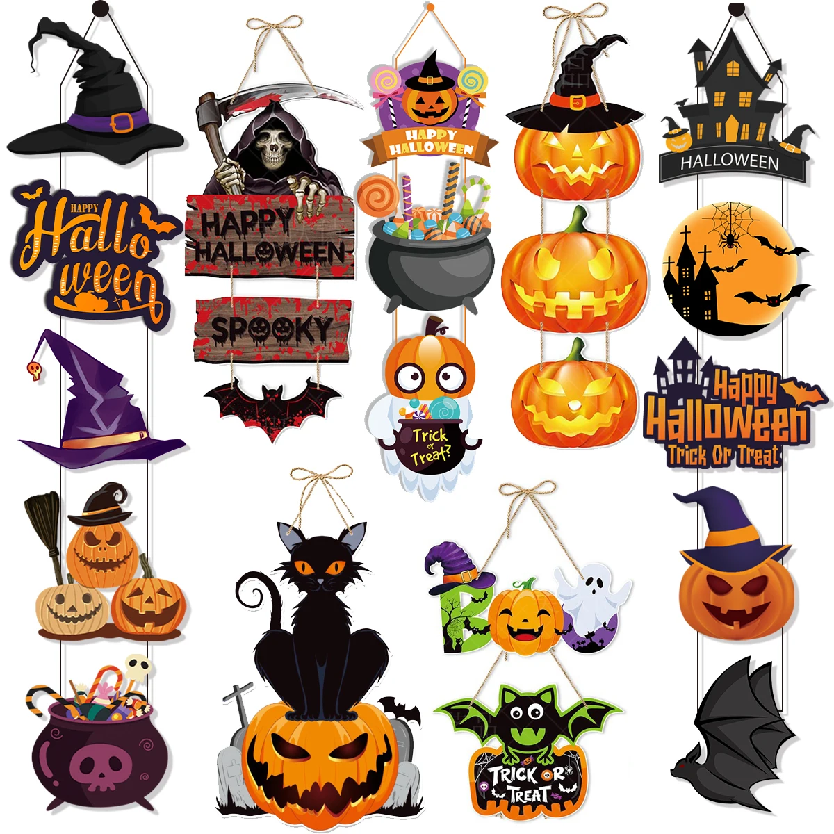 Halloween-Party-Door-Decorations-Horror-Pumpkin-Ghost-Bat-Hanging ...