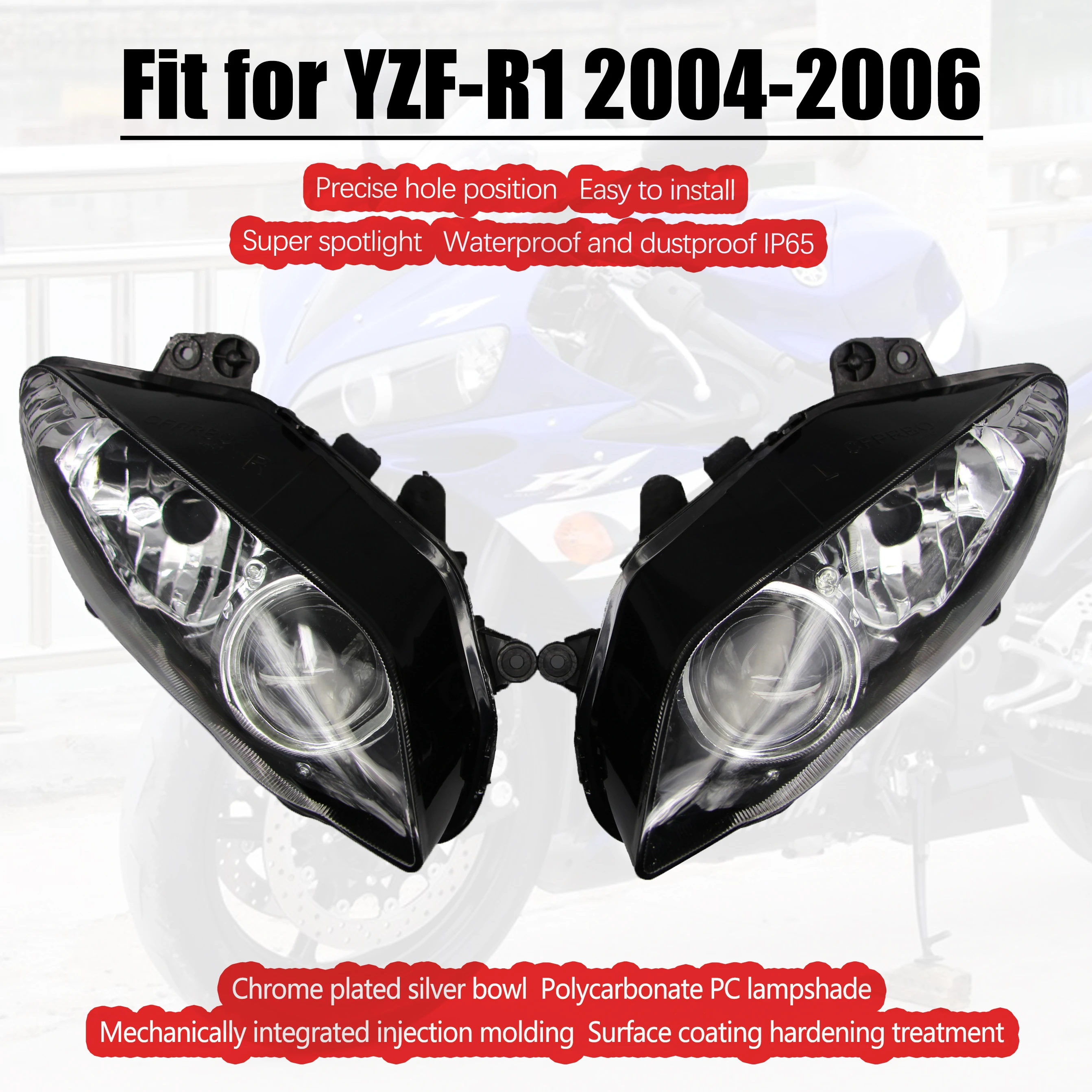 Fit for YAMAHA 2004 - 2006 YZF-R1 Motorcycle Headlight Headlamp ...