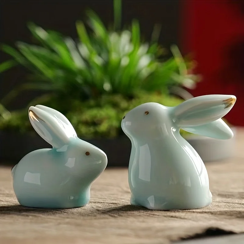 A-Pair-Ceramic-Bunny-Rabbits-Figurine-for-Easter-and-Home-Decor-and ...