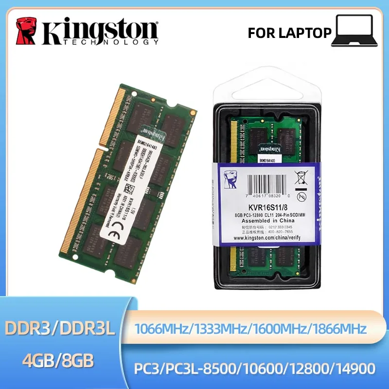 Kingston portátil Ram DDR3 DDR3L 8GB 4GB 1066Mhz 1333Mhz 1600Mhz 1866Mhz SODIMM PC3-8500 10600 ...