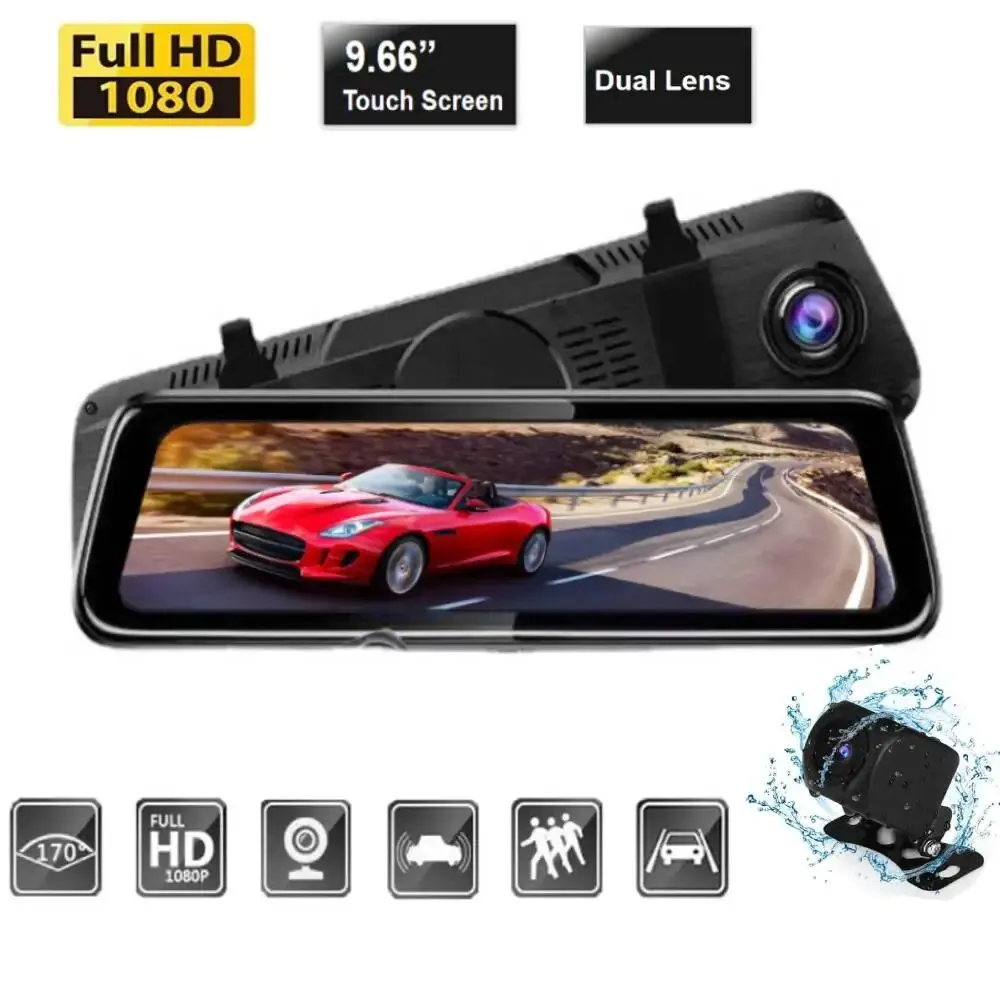 2 Black Box 10Inch Driving Recorder Rear View Mirror Camera Touch ...