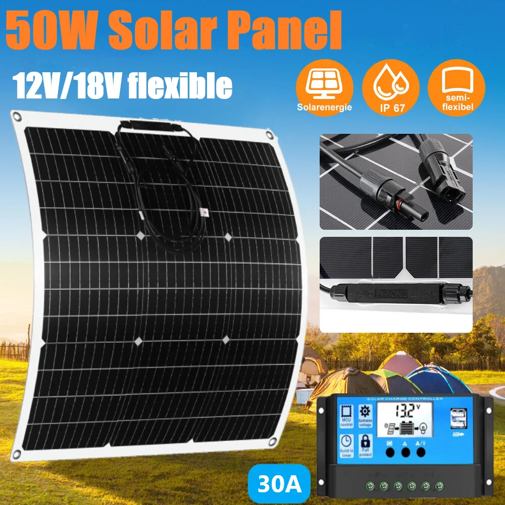 Flexible-50W-18V-Solar-Panel-With-30A-Controller-Waterproof-Outdoor ...
