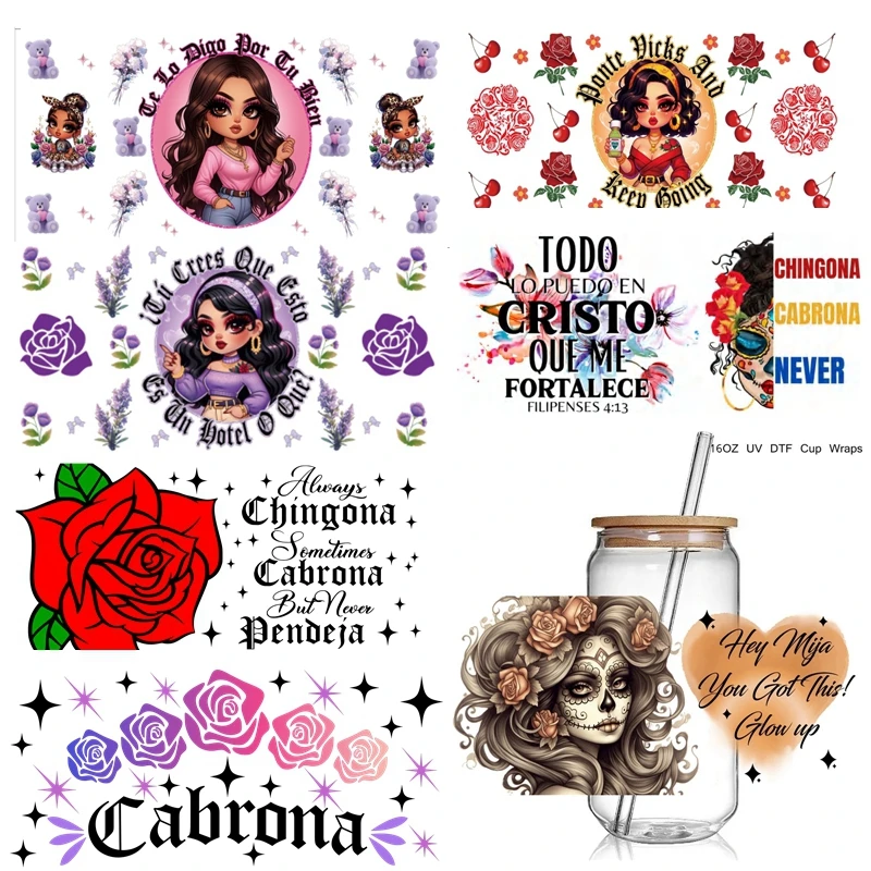 New-Spanish-Chicana-3D-DTF-UV-Wrap-Print-Stickers-Chibi-Chicana-Latina ...