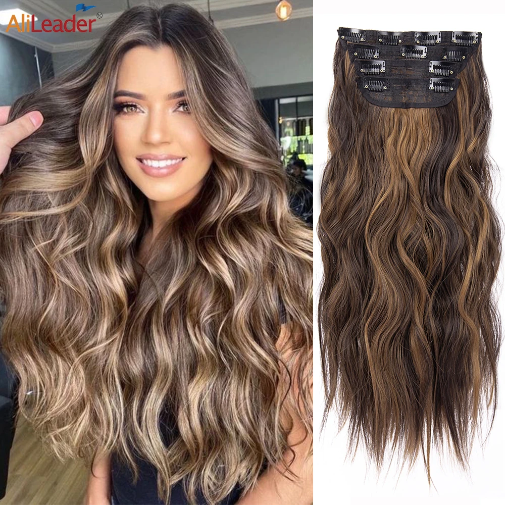 Synthetic-Hair-Extensions-Hairpiece-4PCS-Soft-Women-Hair-Clip-in-Hair ...