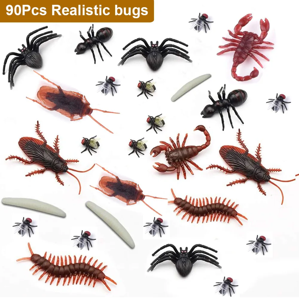 90Pcs-Plastic-Fake-Insects-Realistic-Bugs-Simulation-Small-Cockroaches ...