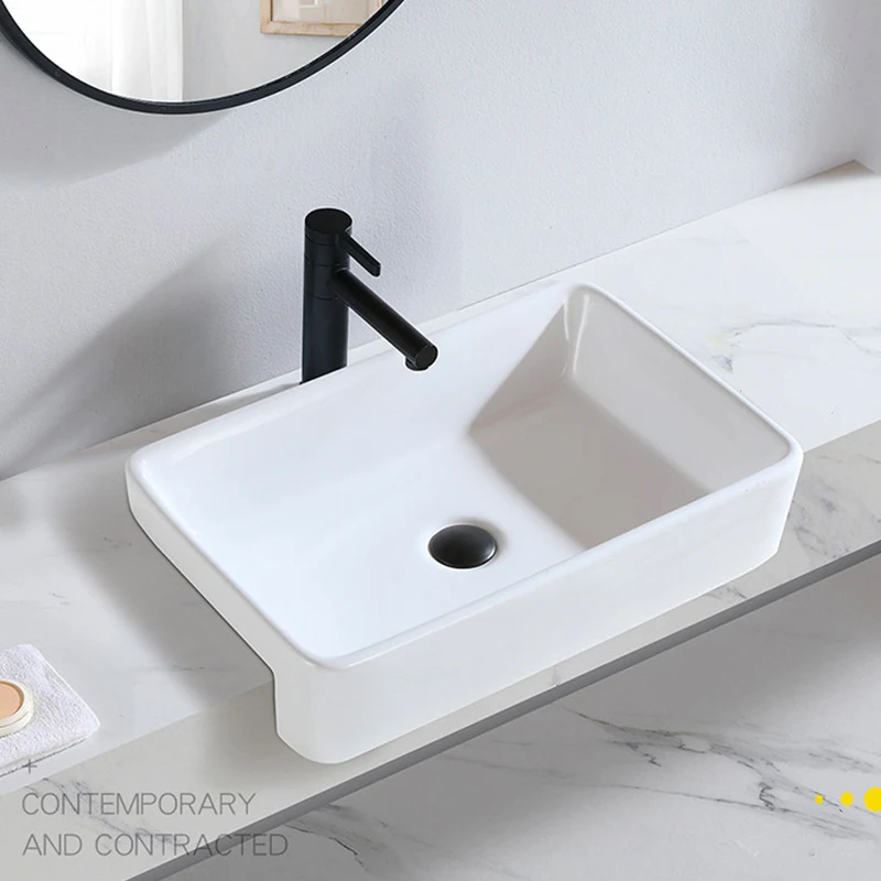 White Countertop Basin Semi-counter Ceramic Washbasin Square Toilet ...