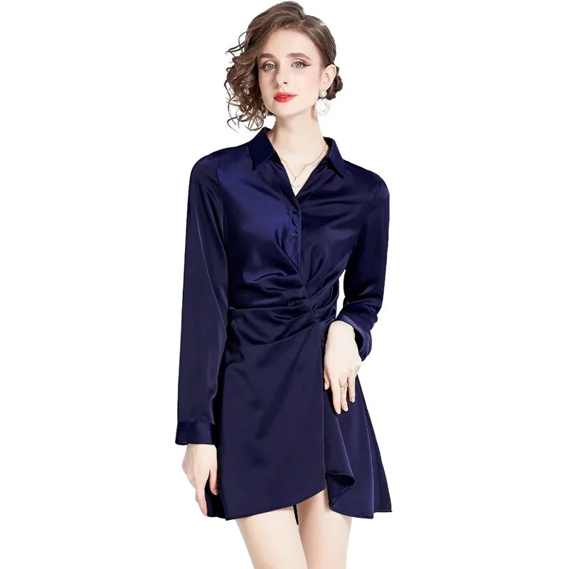 High-Quality-Spring-Solid-Irregular-Dresses-For-Women-Lapel-Collar ...